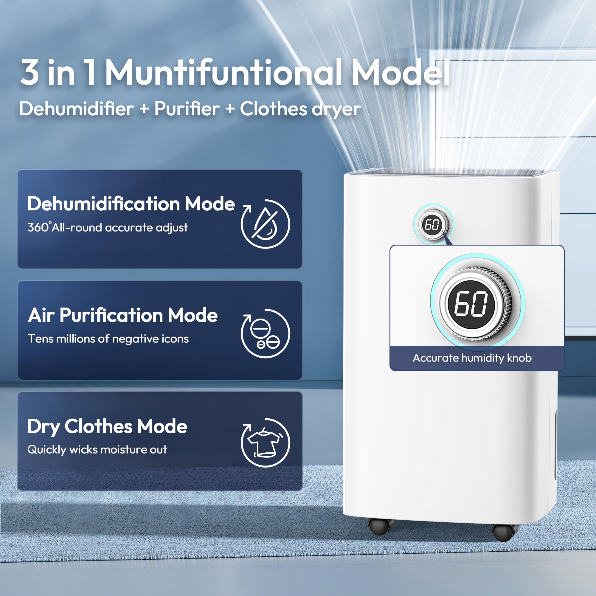 Lumisys 2000 Sq Ft 30 Pints Dehumidifiers for Large Room, Basements, Home, Bathroom, Bedroom, with Auto or Manual Drainage | 36db Industry Leading Noise Reducing | Air Filter, Three Operation Modes,