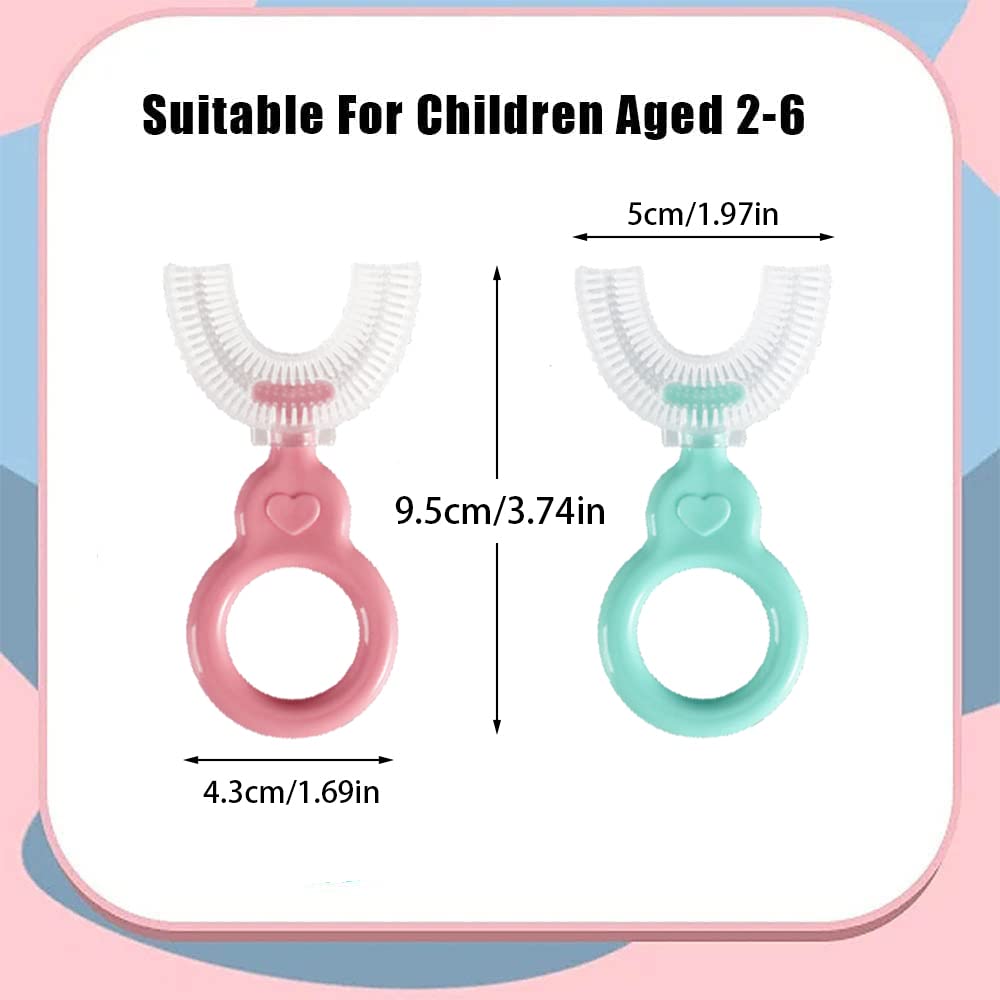Kids Toothbrushes,U Shaped Whole Mouth Silicone TeethBrush Replacement Heads,U Shaped Toothbrush Kids Age 2-6(Green,Pink)(4pcs)