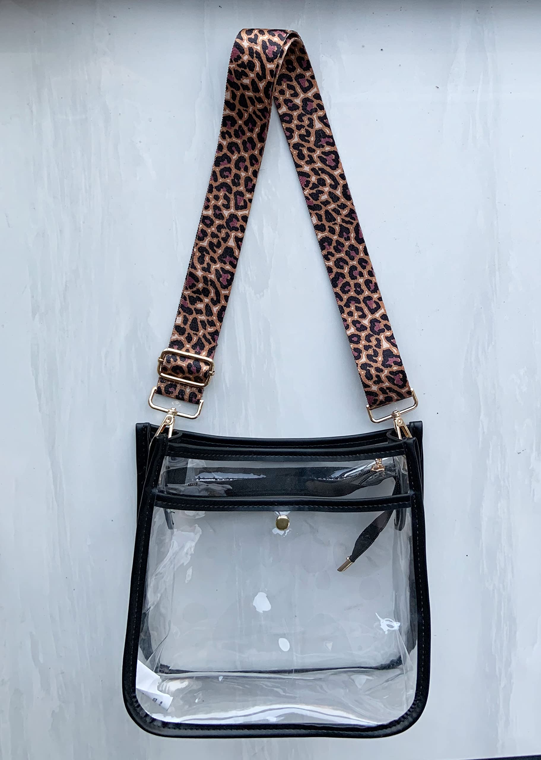 HAIBOLAN Leopard Guitar Strap Clear Bag Stadium Approved Clear CrossBody Bag Women Shoulder Handbag Purse (Black)