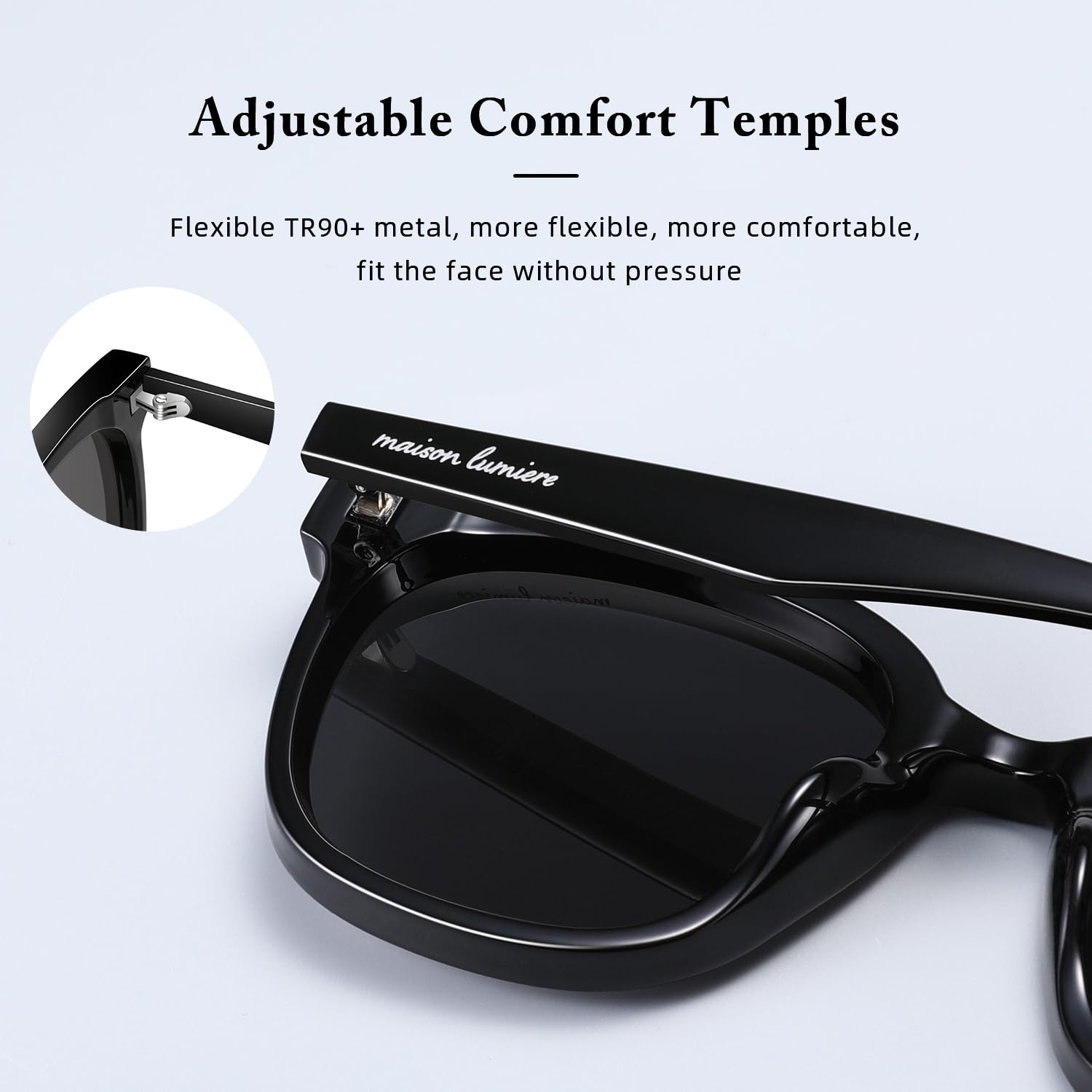MAISON LUMIERE Korean Oversized Alternative Fit Retro Square Polarized Women Sunglasses Minimalist Style Low Bridge, Black