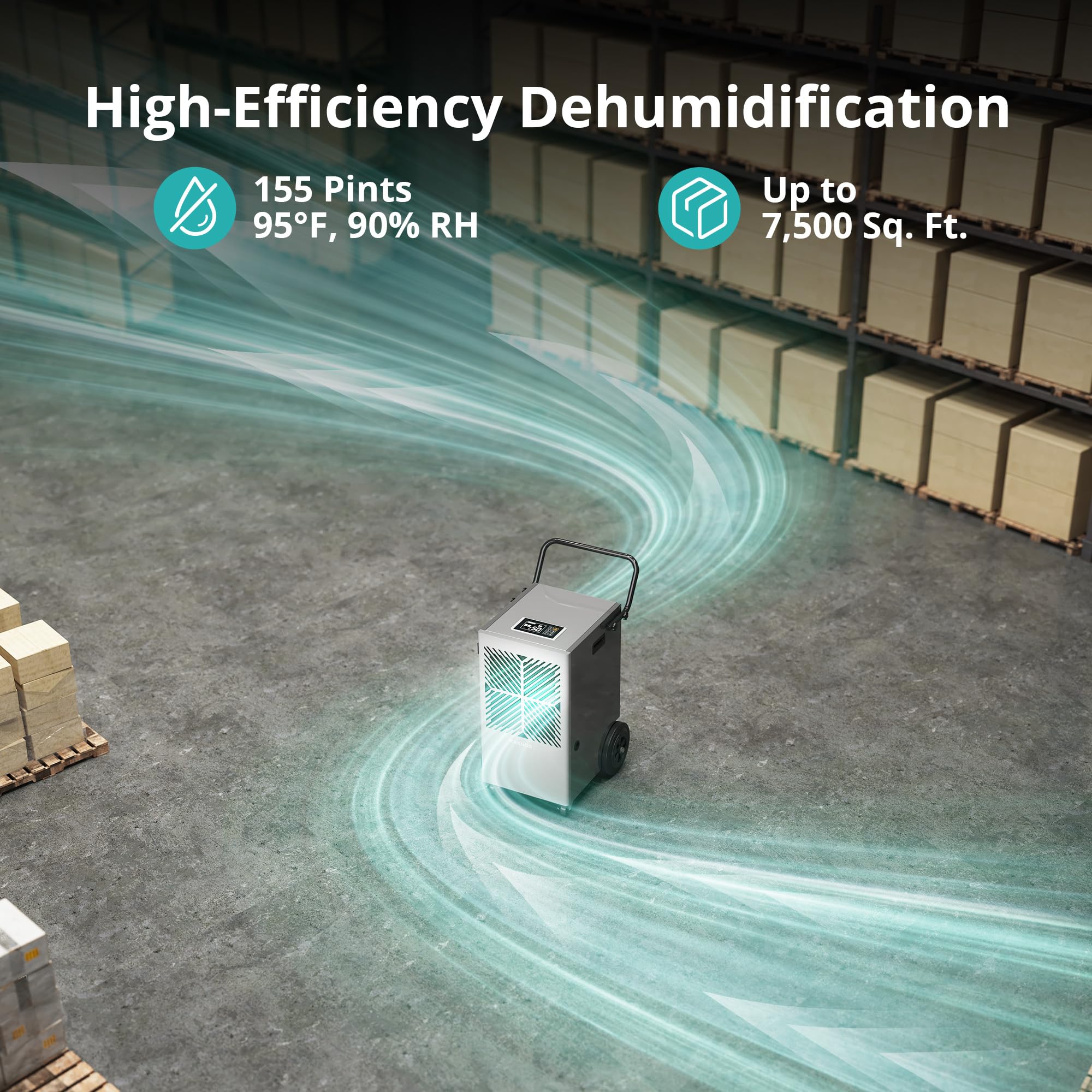 Kesnos 155 Pints Commercial Dehumidifier with Pump β Dehumidifier with Drain Hose and 24 Hr Timer in Large Space Up to 7500 Sq. Ft. β Ideal for Basements, Industrial Spaces and Job Sites