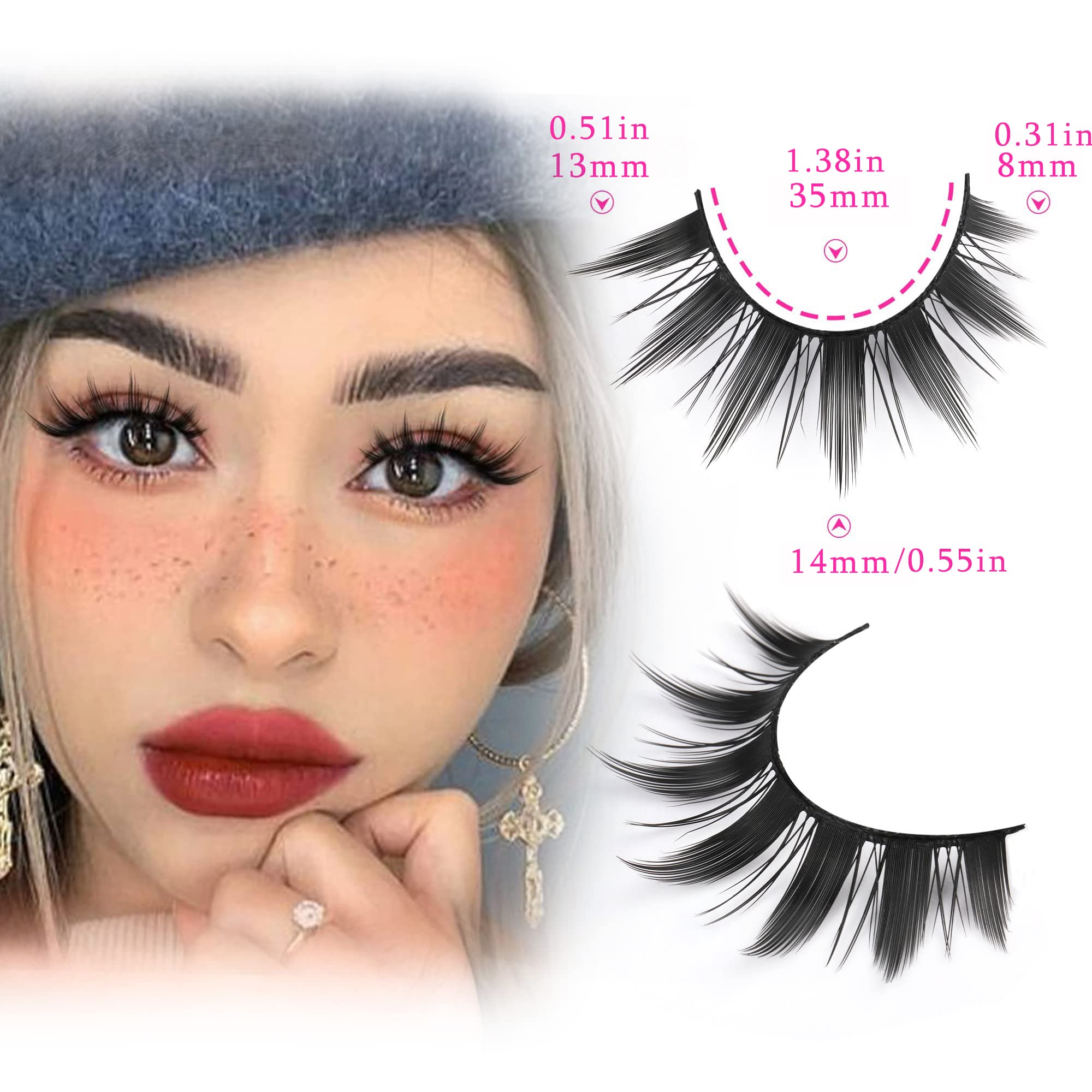 Manga Lashes, Wispy Anime False Eyelashes Natural Look, Fluffy Spiky 3D Doll Eyelashes, Korean Japanese Asian Cosplay Strip Lashes Look Like Individual Cluster, Reusable Lashes, 5 Pack