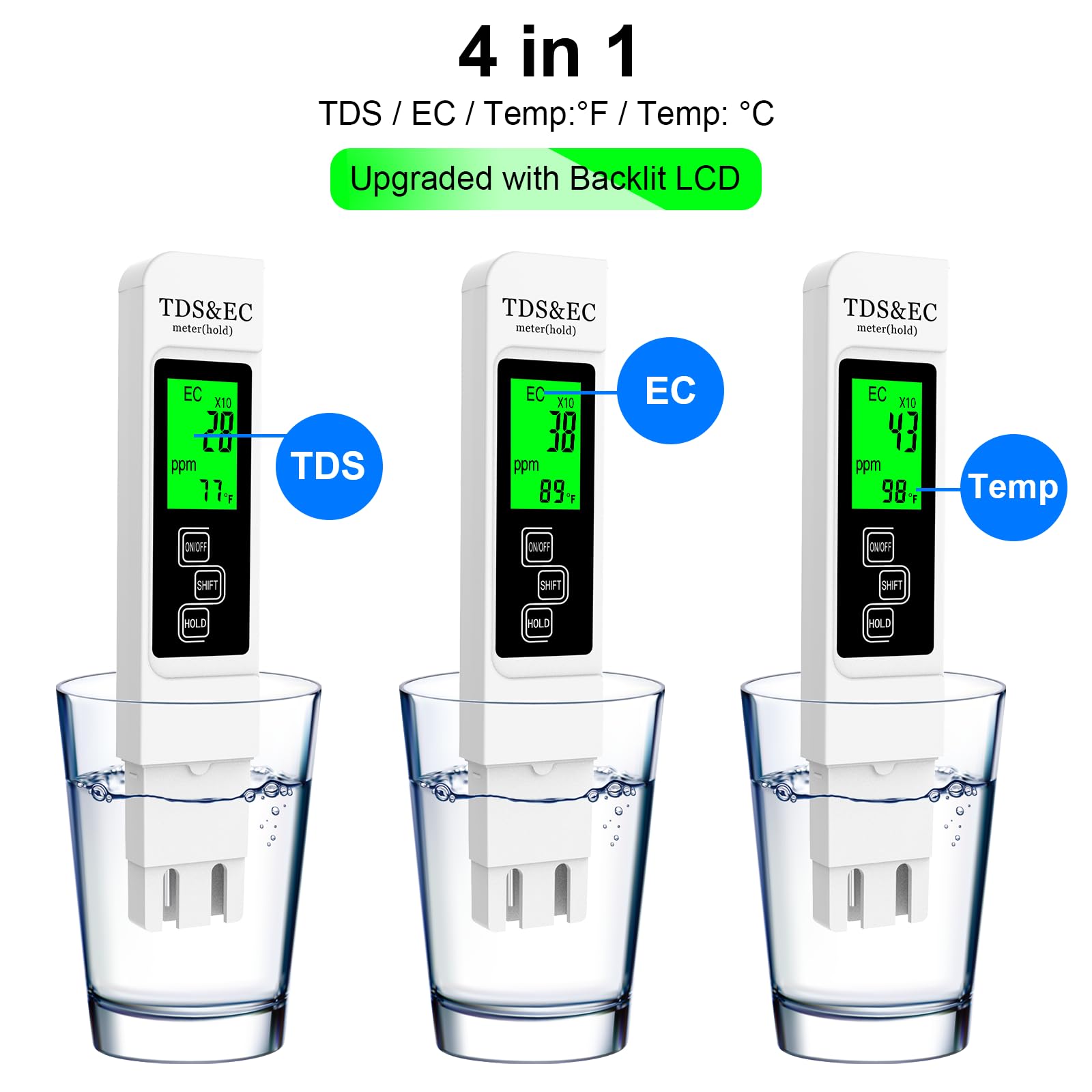 ๐๐จ๐ฌ๐ญ ๐๐๐๐ฎ๐ซ๐๐ญ๐ ๐๐จ ๐
๐๐ซ 4-in-1 Instant Read TDS Meter - Measures TDS, EC, & Temperature (ยฐC/ยฐF) - Digital Water Testing Kit for Tap, Well, Pool, Hydroponics, Aquarium, RO/DI System White