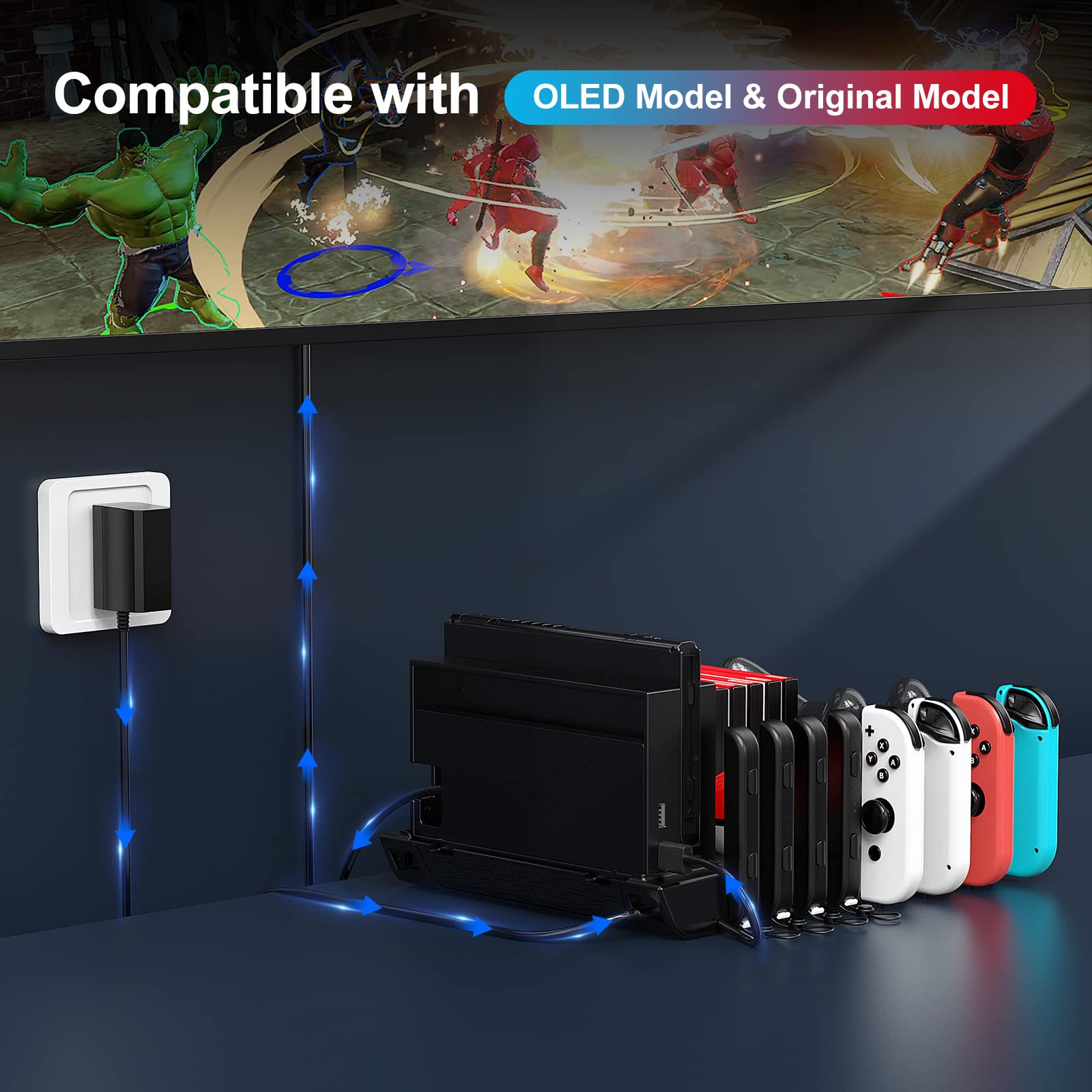 Keten Switch Accessories Organizer Station, Controller & J-Cons Charger, Switch Storage for Games, TV Dock, Pro Controller, Wrist Strap, Compatible with NS & OLED
