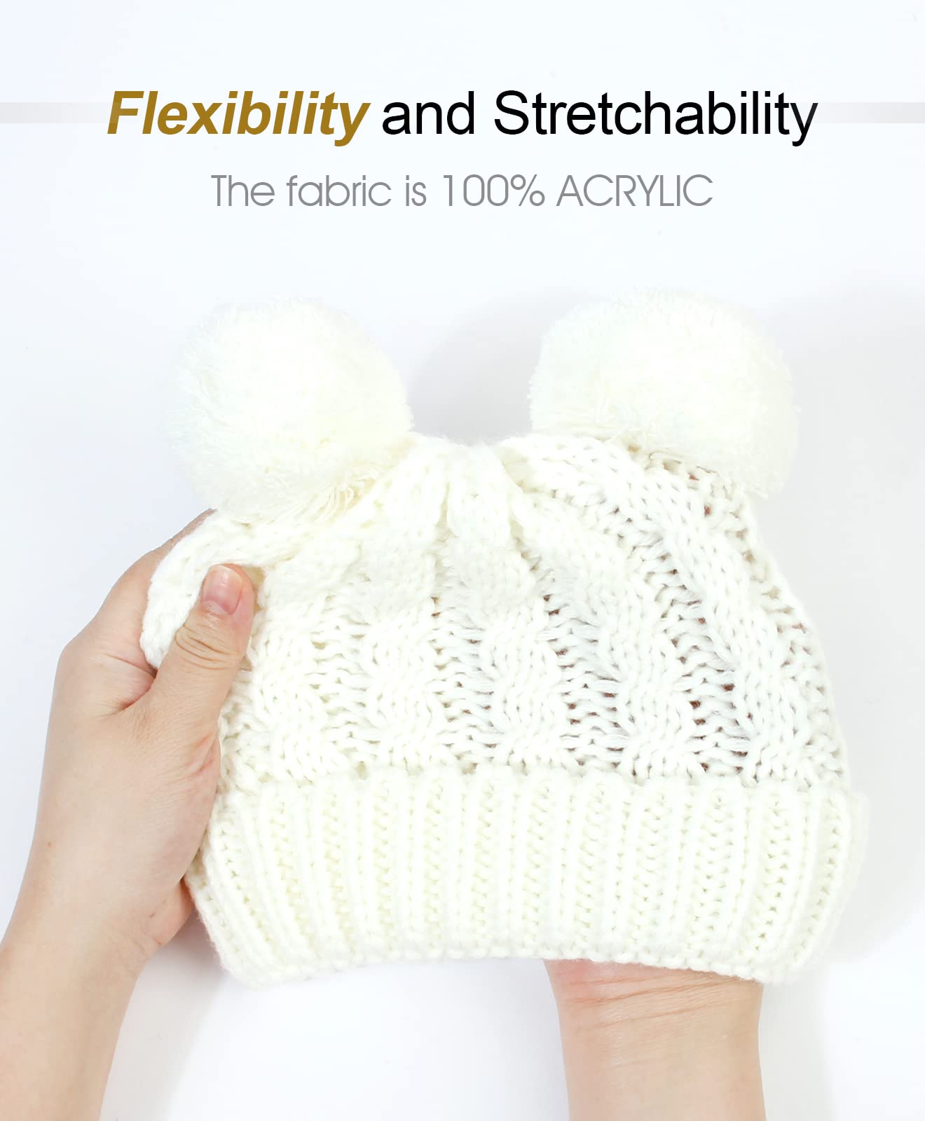 MOK Baby Beanie for Girls Cable Knit Winter Hat with Double Pom Pom Skull Hats