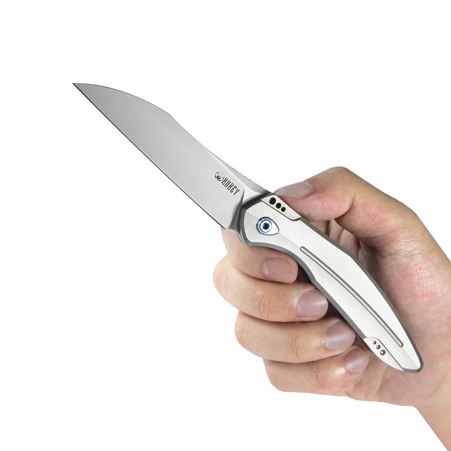 Kubey Barracuda KU299 Pocket Folding Knife, Front Flipper Titanium Folder with 3.38" Swedged Wharncliffe S30V Blade Ideal for EDC Outdoor Hunting and Camping (Gray)