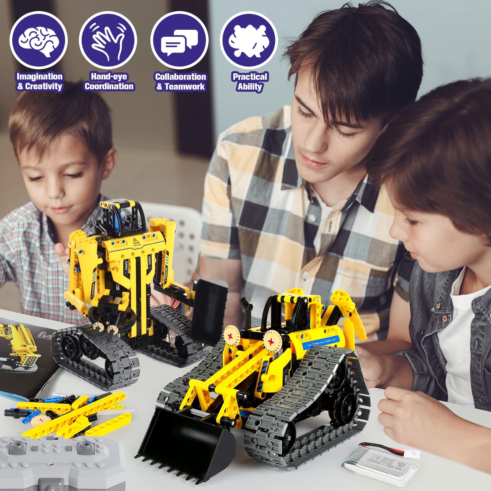 LECPOP 5 in 1 Building Toys STEM Robotics Kit, 430 PCS Blocks RC Robot Erector Sets, APP & Remote Control Excavator Science Kits for Kids Age 6 7 8 9 10 11 12-14, DIY Educational Gift for Boys & Girls
