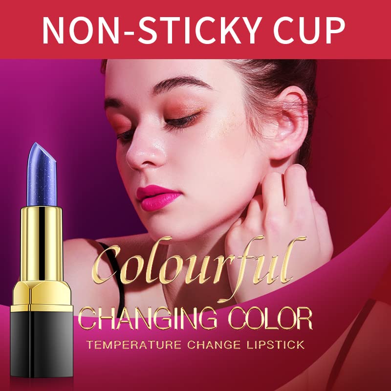 MEICOLY 2 Pcs Magic Color Changing Lipstick,Matte Black Shimmer Blue Lipstick,Labiales Magicos Nutritious Tinted Lip Balm Lips Moisturizer Lazy Lipstick For Women,Black+Blue