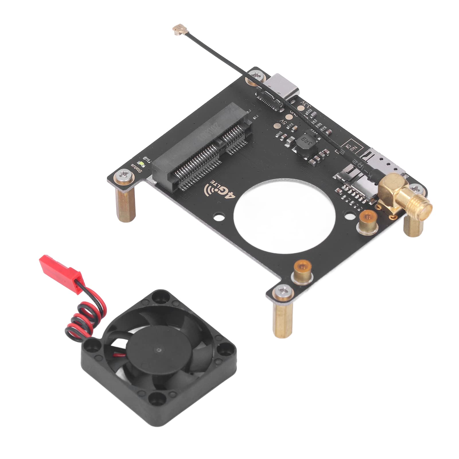 LTE 4G 3G Expansion Board Cooling Fan Module Kit Expansion Board Module Data Transmission HAT Module with Cooling Fan for Raspberry Pi 4B 3B