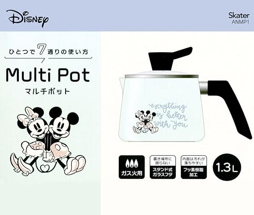 Skater ANMP1-A Multi-Pot, 0.3 gal (1.3 L) For Gas Fire, 7 in 1, All-purpose Pot, Rice Cooker, Milk Pan, Fryer, One-Handled Pot, Disney Mickey Mouse