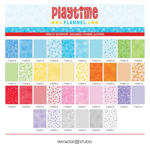 Playtime Flannel Charm Pack 42 5-inch Squares Maywood Studio, Assorted