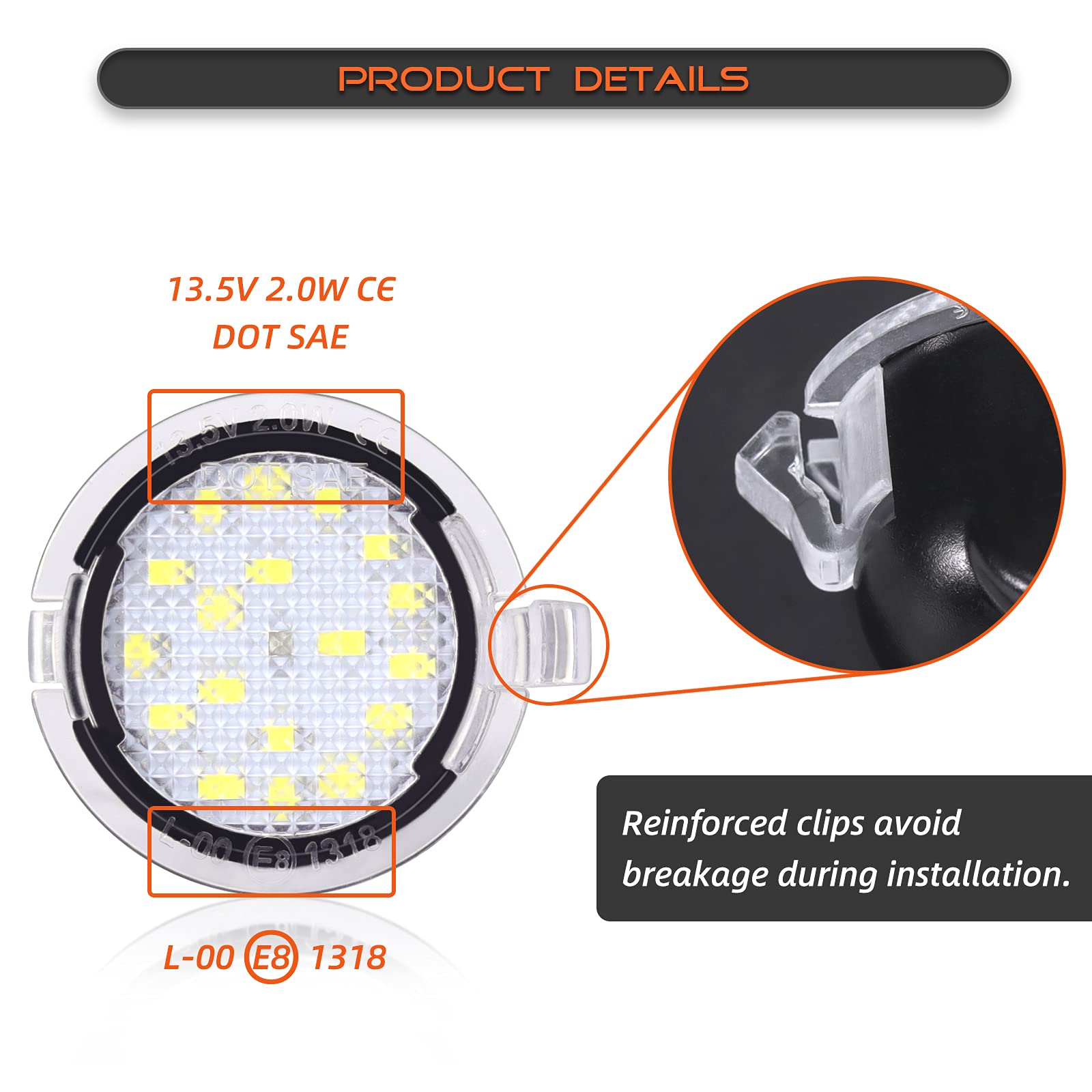 Haitzu 6000K Xenon Side Mirror Puddle Light LED Lamp Assembly Replacement for Ford Expedition Explorer Flex Fusion Taurus X Lincoln Navigator MKS MKT MKX MKZ Mark LT LS (2pcs)