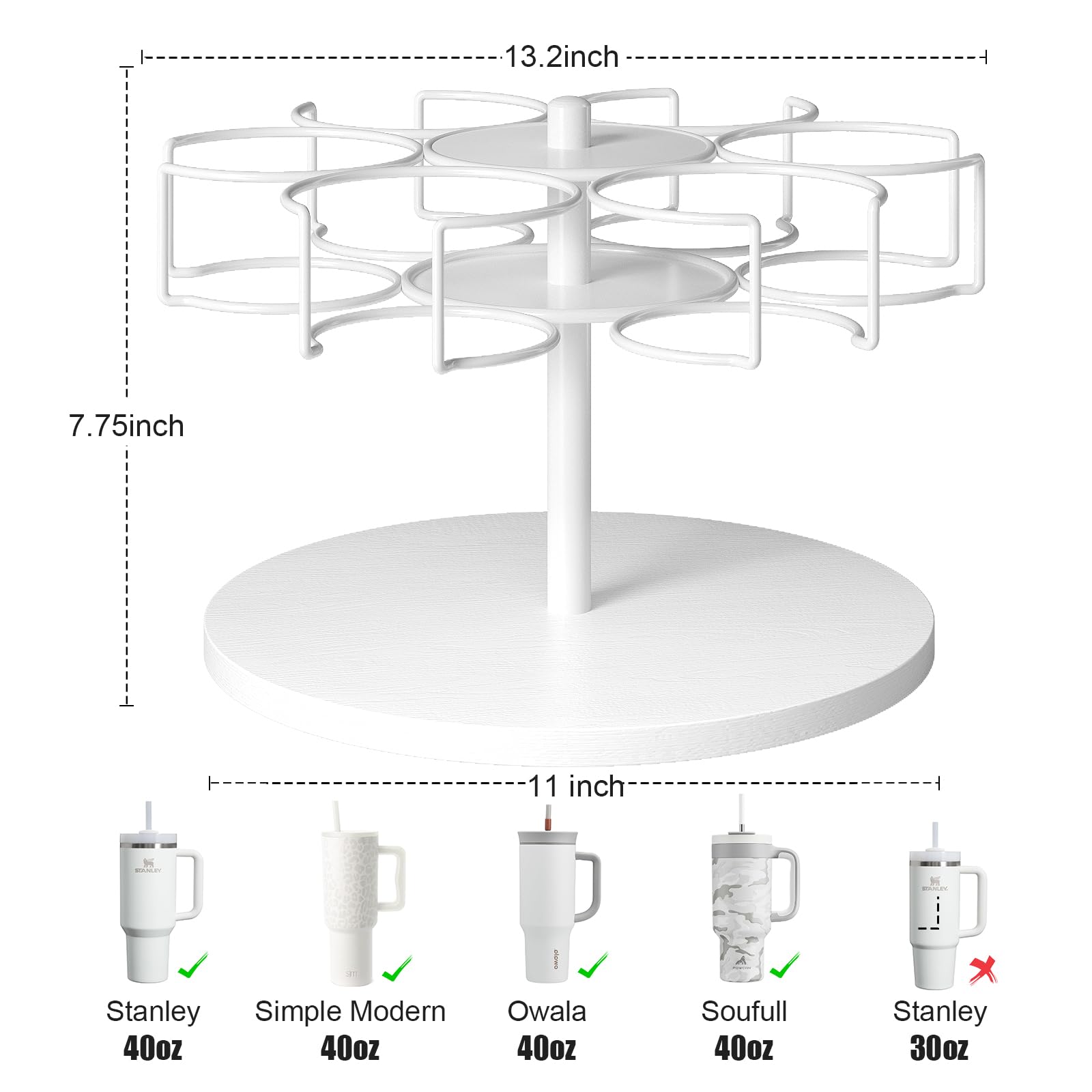 QimCoor Stanley 40 oz Cup Organizer and Storage, Rotating Tumbler Holder, Water Bottle Rack for Kitchen Organization (White, YP-12.1" L-1PCS)
