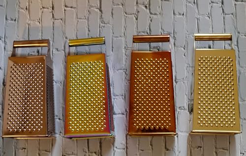 Large Stainless Steel 4 Sides Grater Slicer with Handle, Multifunctional Cutter Planing for Ginger, Garlic, Cucumbers, Carrots, Cheese, Potato, Ergonomic Design Kitchen Gadgets Accessories Gold