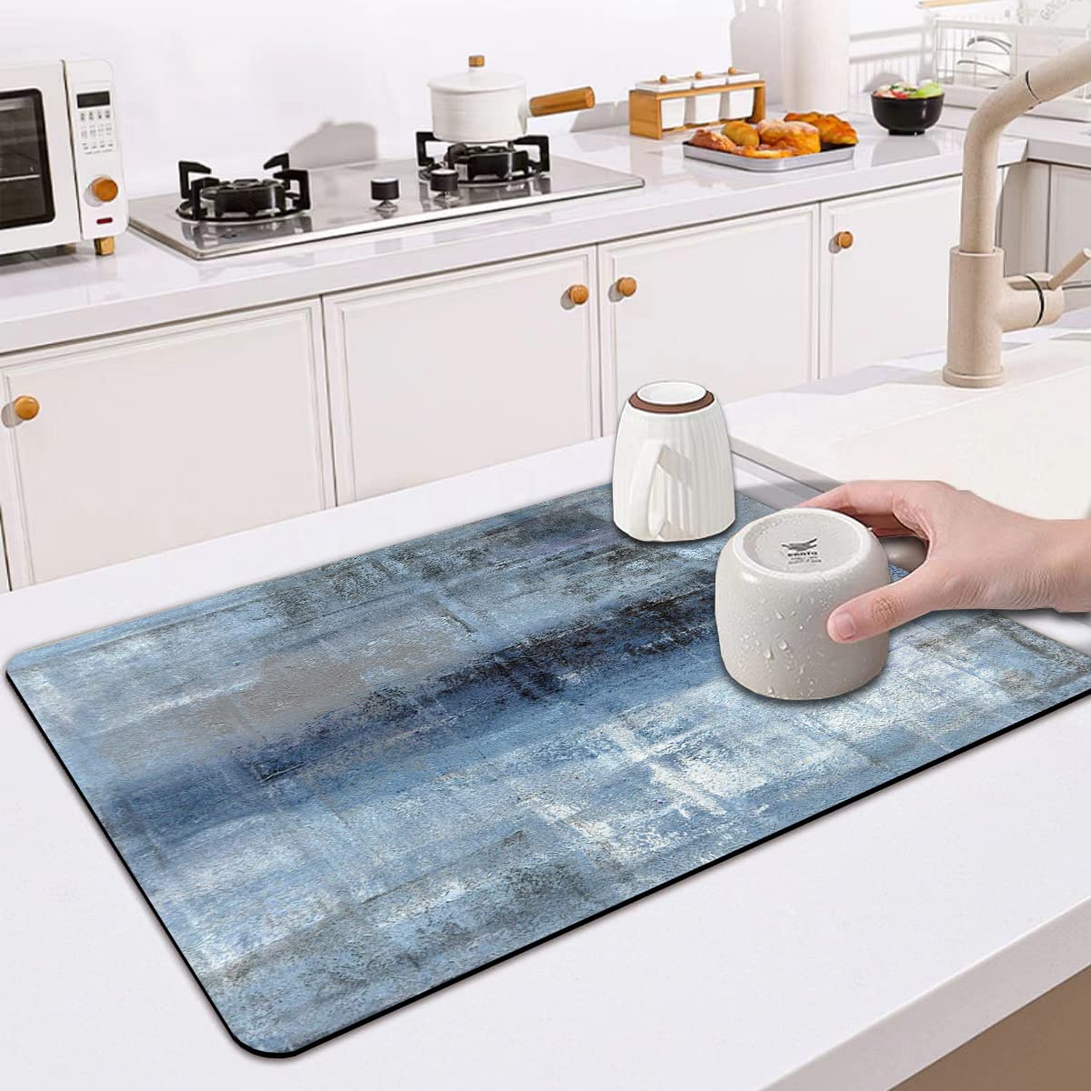 LHAIFA Coffee Mat Teal Wood Texture Abstract Art Coffee Bar Accessories 24 x 16 Inch Hide Stain Non-Slip Rubber Backed Absorbent Dish Drying Mat for Kitchen Counter Bar Mat Espresso Accessories
