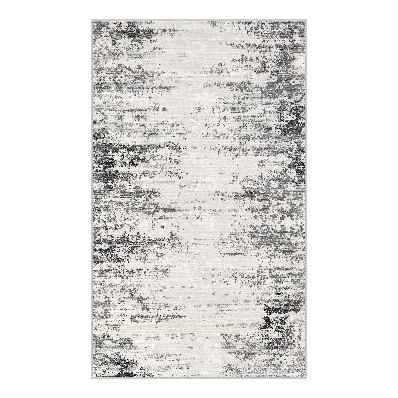 Morebes Modern 3x5 Rug Non Slip,Washable Neutral Area Rug for Bedroom, Soft Abstract Pattern Throw Floor Carpet for Entryway Entry Kitchen Bathroom Living Room Office,Black&Grey