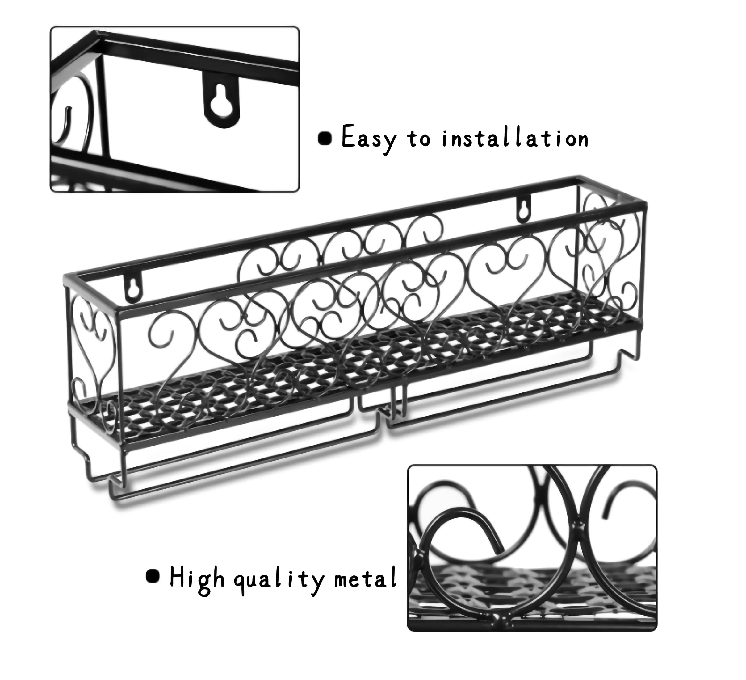 KNC Wall Mounted Wine Rack, Metal Bottle & Glass Holder with Hanging Stemware Glasses, Kitchen,Restaurant Living Room Décor,Storage Rack (Large (50cm/19.68in))