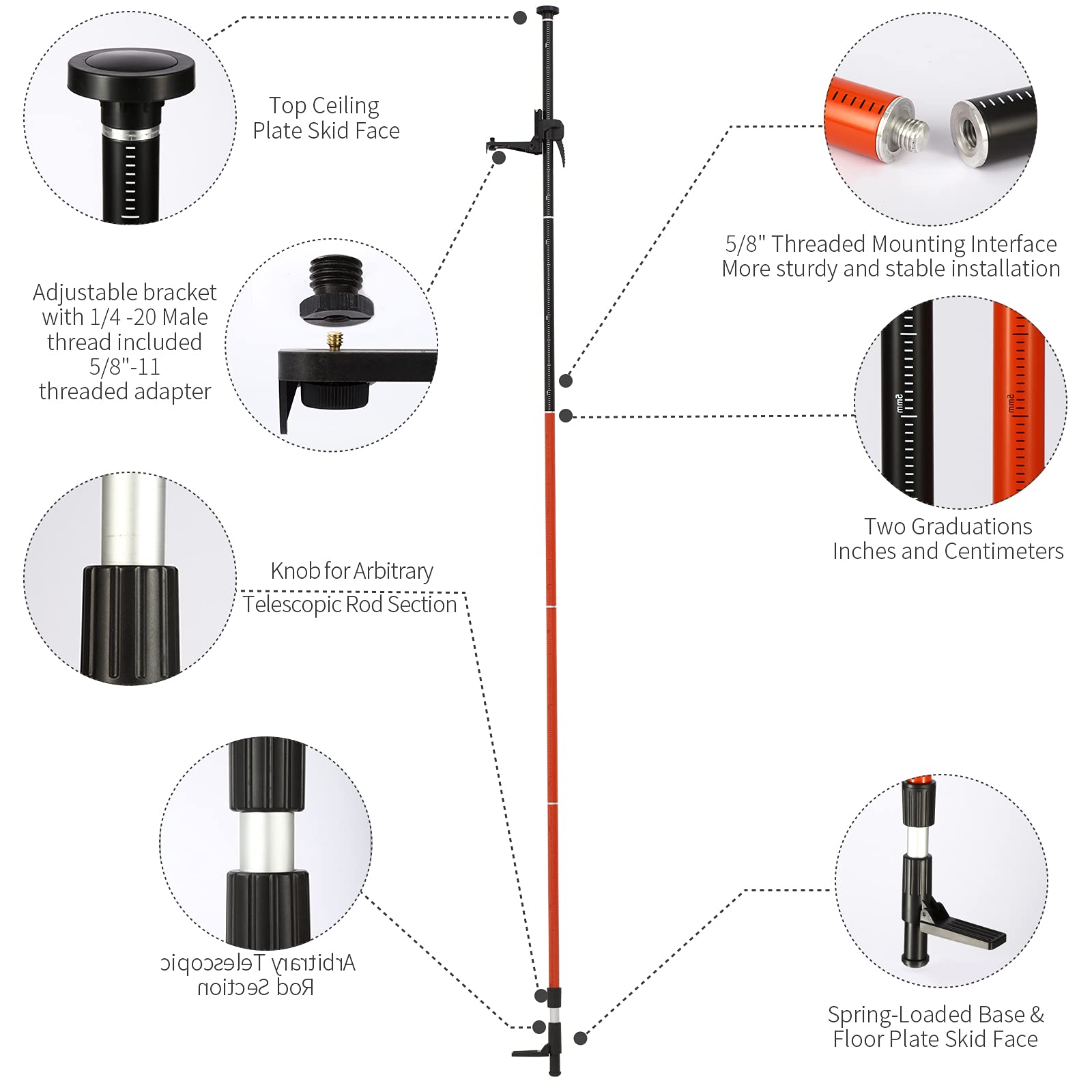Laser Level Pole, Telescoping Tripod Pole 12FT/3.7M with Tripod Adjustable Mount 5/8''&1/4'' Thread for Bosch Dewalt Rotary and Line Rotary Lasers (MP2 Pole with Tripod)