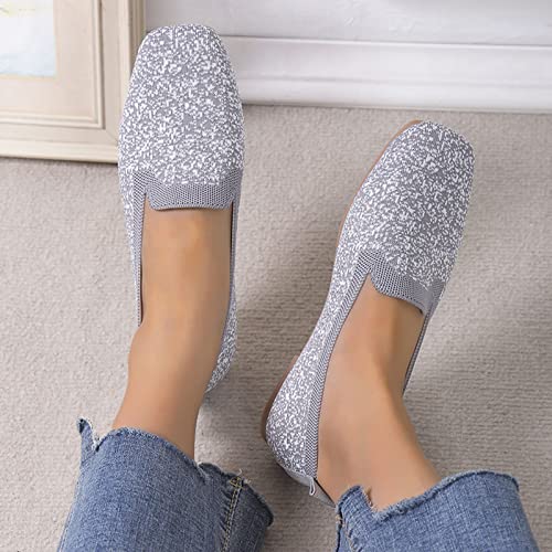 Ladies Fashion Color Blocking Breathable KKnitted Flat Sole Comfortable Casual Single Shoes Platform Shoes Casual Grey