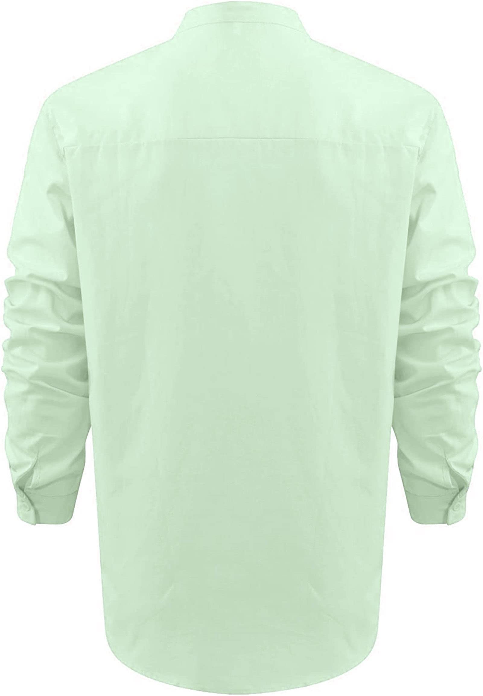 Men Linen Button Up Dress Shirt Long Sleeve Casual Cotton Beach T Shirts Stand Collar Solid Color Summer Yoga Tops (Light Green,X-Large)