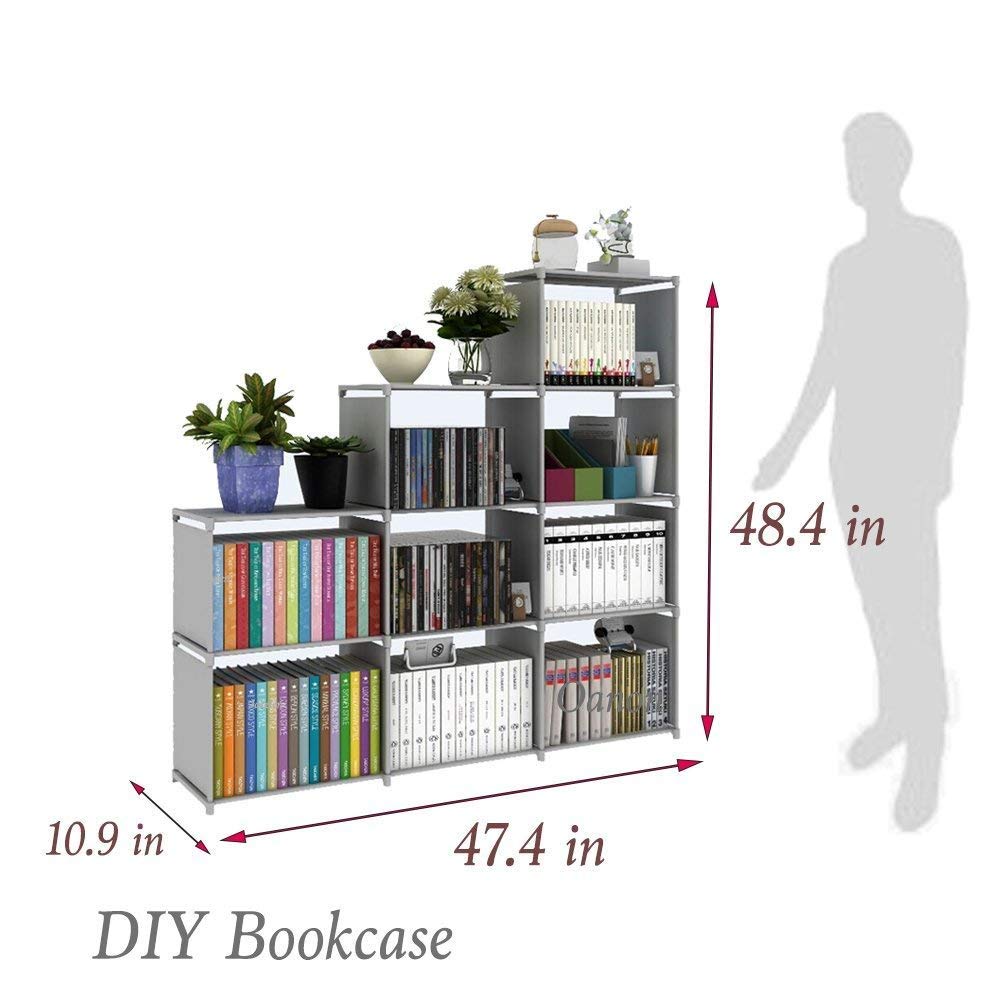 Hosmat 9-Cube DIY Children's Bookcase 30 inch Adjustable Bookshelf Organizer, Folding Storage Shelves Unit (Pink_9 Cubes)