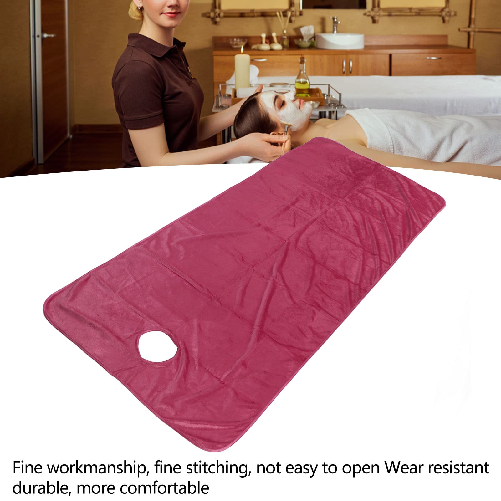 Massage Table Sheet, Soft Short Plush Beauty Salon Bed Massage Sheet, Warm Thickened Spa Equipment Facial Bed Cover with Face Hole (Fuchsia)