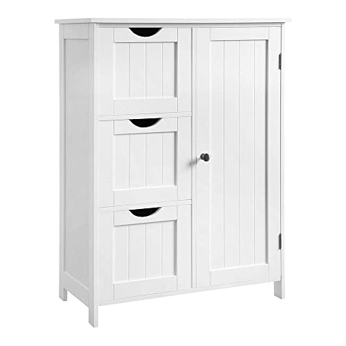 MAXCBD Nightstand Bedside Table Drawer Cabinet Bathroom Floor Storage Cabinet W/3 Drawers Door Adjustable Shelf White Cupboard Convenient and Large Space Adjustable Shelf Height Storage Tower Dresser