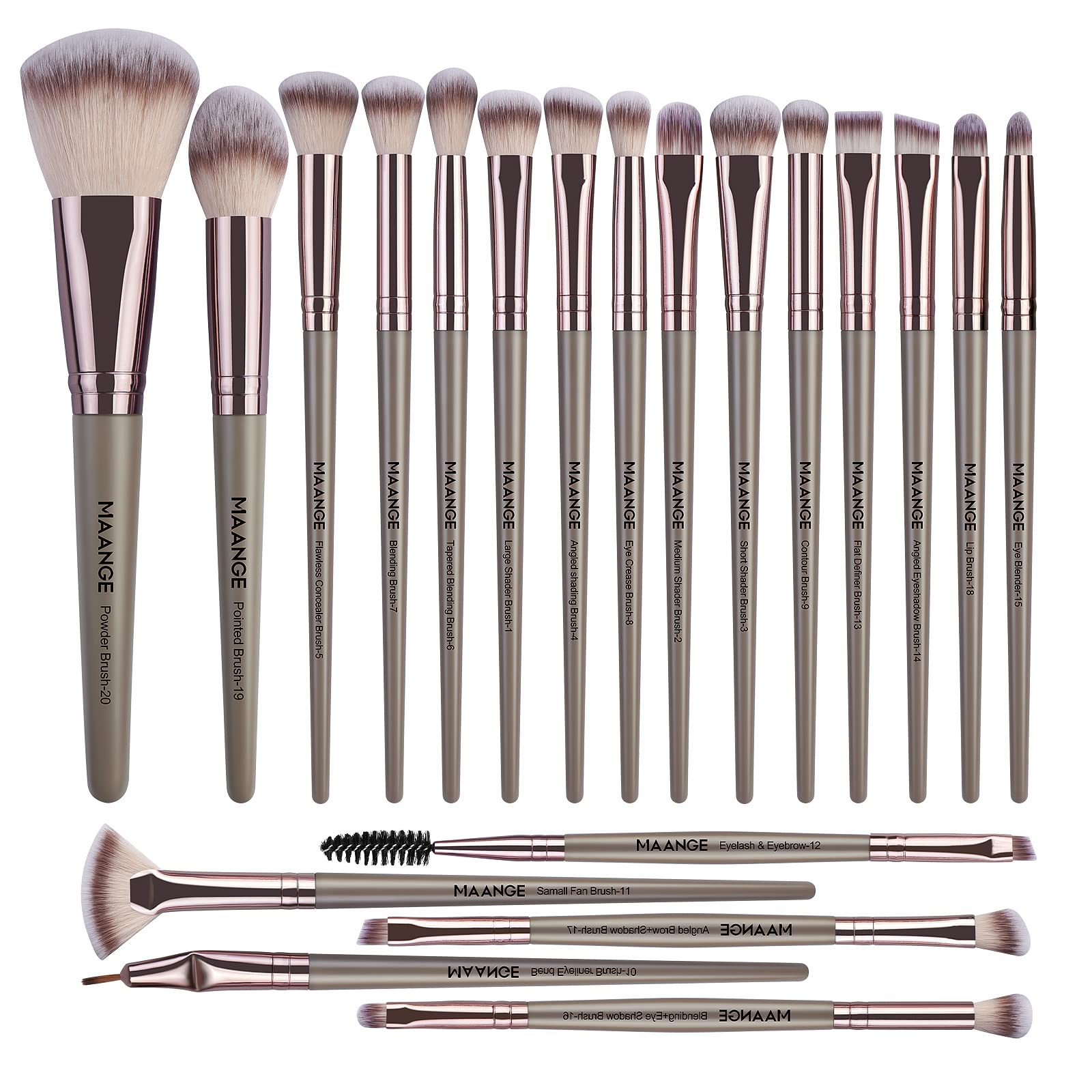 Makeup Brushes 20 Pcs Makeup Brush Set, MAANGE Premium Synthetic Powder Concealers Eye Shadows Eyeliner Make Up Brushes (Champagne)