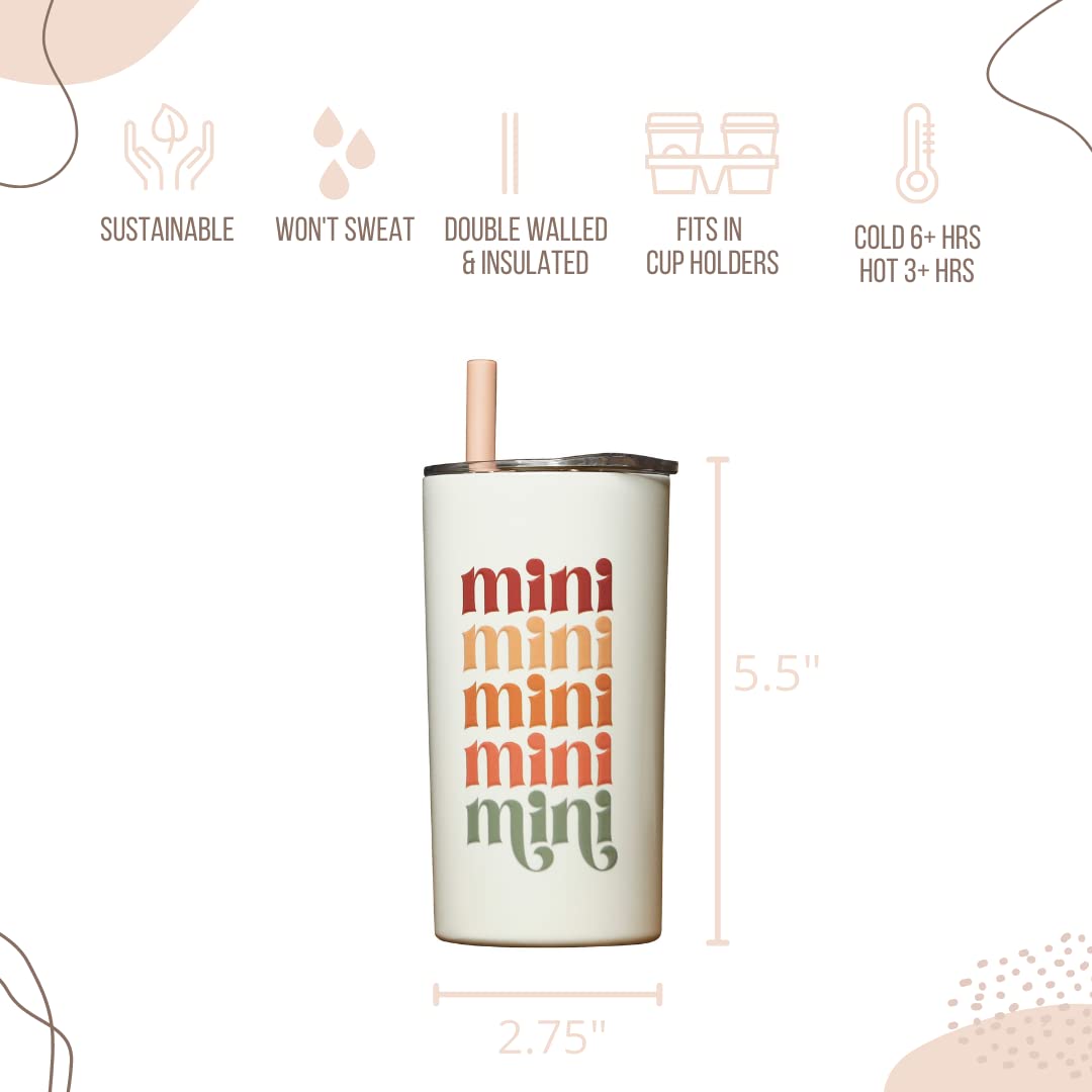 Lucky Love Mini Stainless Steel Cup for Kids - 3D Printed Insulated Tumbler with Lid and Straw Making This Toddler Straw Cup Spill Proof (Mini White Retro)