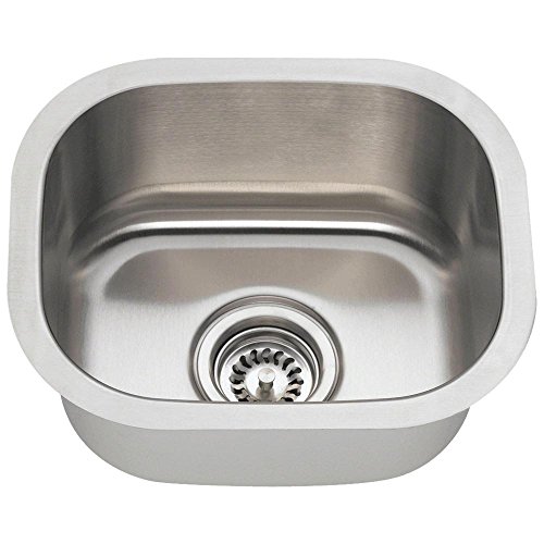 MR Direct 1512-18 Stainless Steel Undermount 15 in. Single Bowl Bar Sink, 18 Gauge