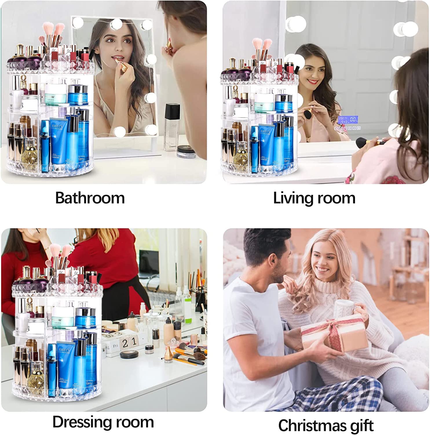 Makeup Organizer, 360 Rotating Perfume Organizer, DIY Adjustable Bathroom Makeup Carousel Spinning Holder Skin Care Organizer with 6 Layers, Fits Cosmetics or Beauty Supplies for Vanity Countertop