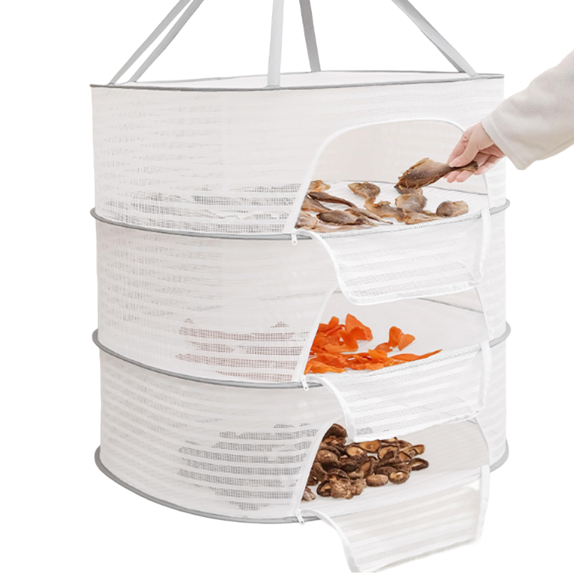 QmjdDymx Herb Drying Rack Herb Drying Rack 3 Layer Hanging Mesh Drying Net Collapsible Drying Rack with Zipper Opening for Plants, Buds, Fruits, Flowers, Vegetables, Cloth Dryer Rack