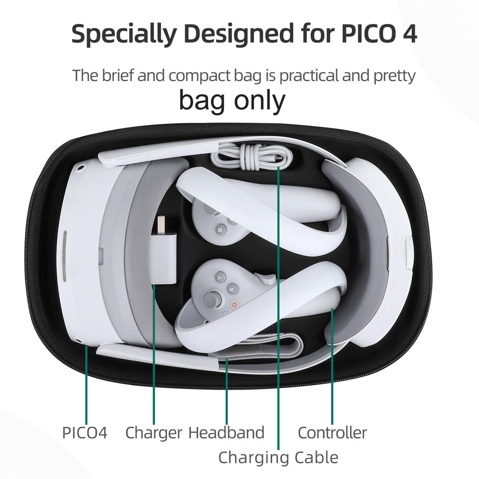 LOXIDA Carrying Case for PICO 4 VR Headset,All-in-one VR Gaming Headset Hard Case for PICO 4 VR Carry Case (Black)