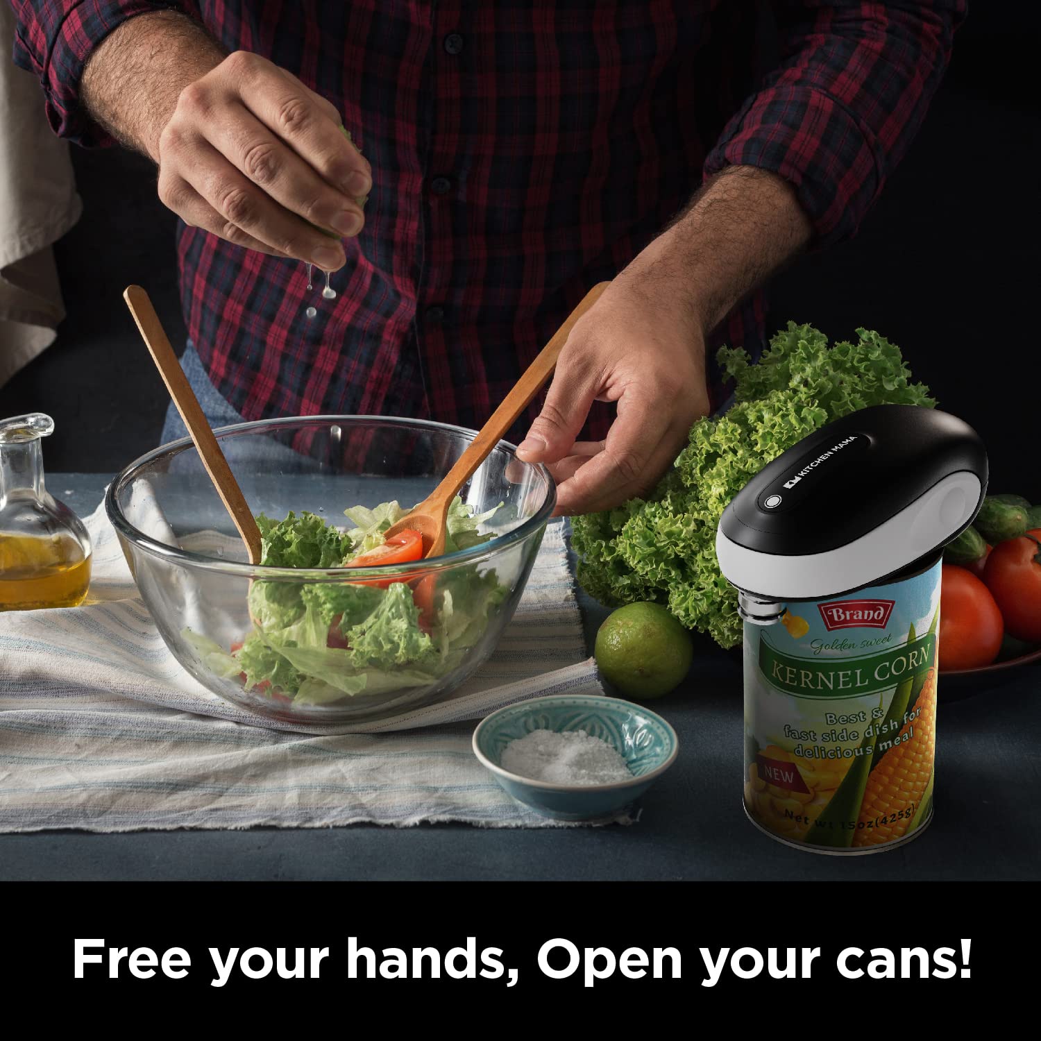 Kitchen Mama Infinite Openings Collection: One-To-Go Series, Patented Titled Blade Opens Any Can Shape, Smooth Edge, and Epic One Opener: Magnetic, Opens Bottle, Beer, Pull Tab Cans, and Jars (White)
