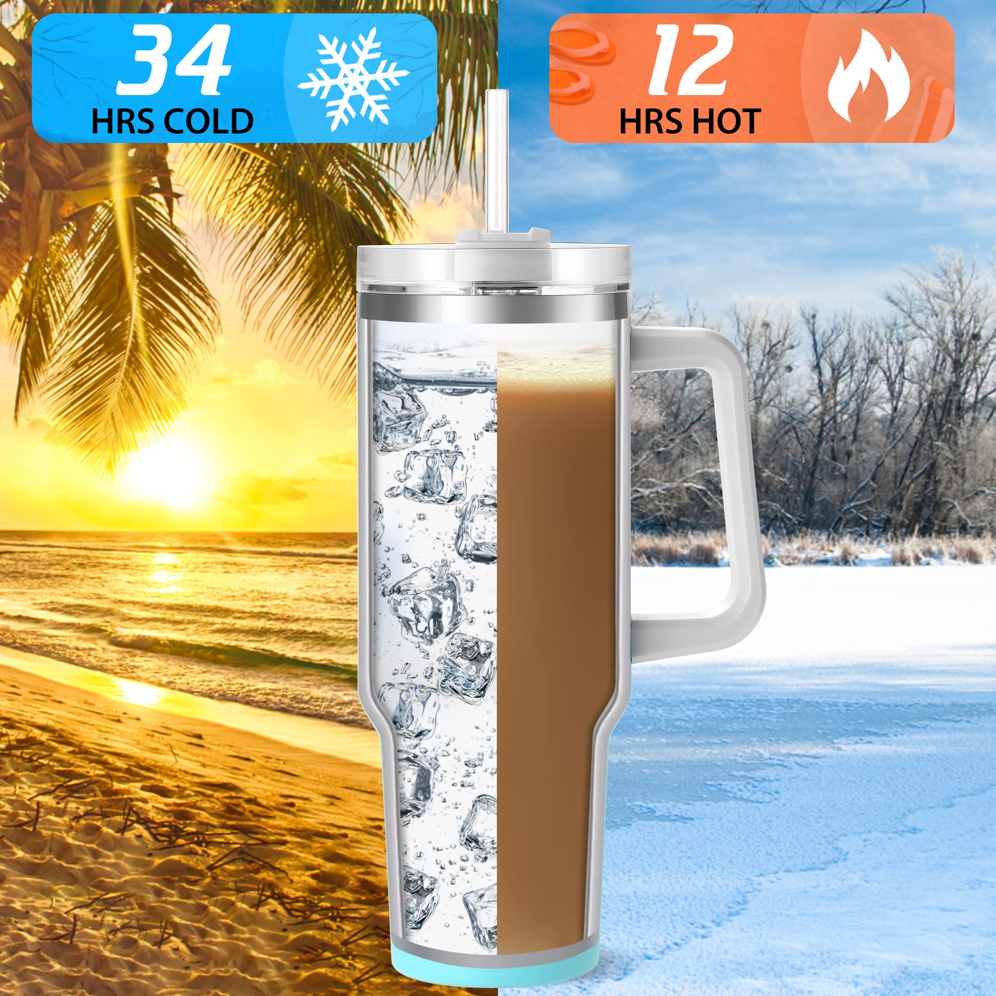 Skywerc 40 oz Tumbler With Handle and Straw Lid | Double Wall Vacuum Insulated Travel Mug | Stainless Steel Water Bottle Cup | Keeps Drinks Cold up to 34 Hours | Cupholder Friendly | Ocean