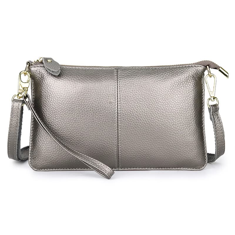 Lecxci Leather Crossbody Purses Clutch Phone Wallets with Card Slots for Women (Coffee Silver)