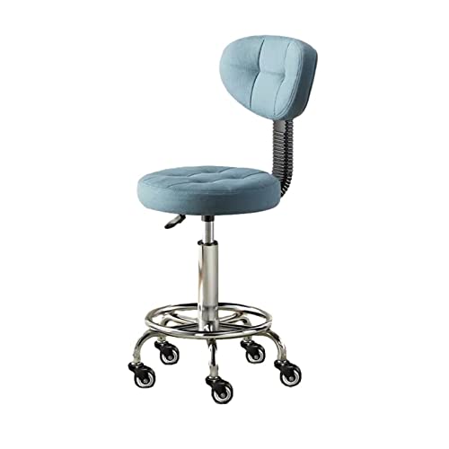 JHKZUDG Round Rolling Stool with Foot Rest and Back Rest,Height Adjustable Swivel Drafting Chairs Round Stools, for Spa Drafting Salon Tattoo Work Pedicure Stool with 5 Wheels,Blue
