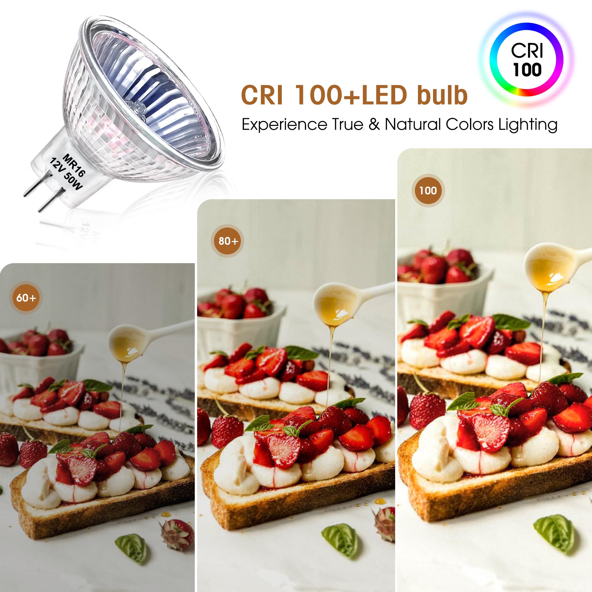 MR16 Halogen Bulb 50W, 6 Pack 12V MR16 Light Bulbs GU5.3 Base, Dimmable Spotlight 2800K Warm White with Clear Glass Cover, MR16 2 Pin Halogen Lamps for Landscape, Track Lights, Range Hood Lights