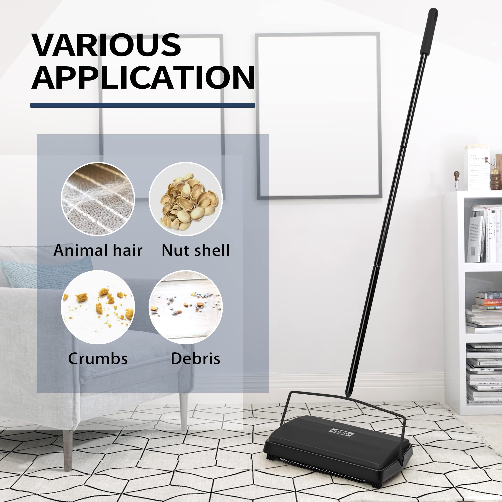 JEHONN Carpet Floor Sweeper Manual with Horsehair, Broom and Dustpan Set for Home
