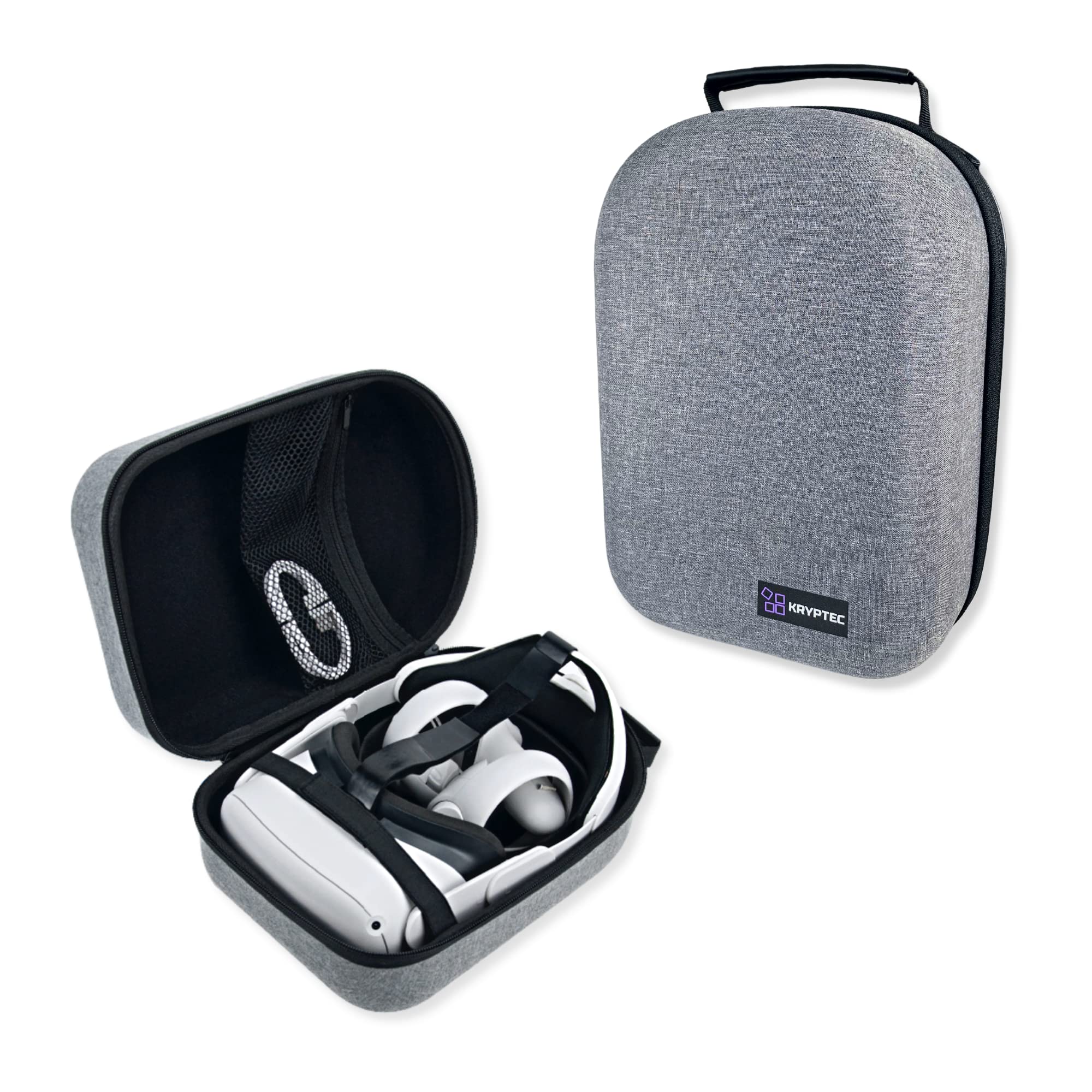 Kryptec Premium Carrying Case Compatible with Oculus Quest 2 and All Elite Straps - Lightweight Travel Designed to Protect Your VR Headset & Accessories Comfortable Carry, Gray (GreyVR2324)
