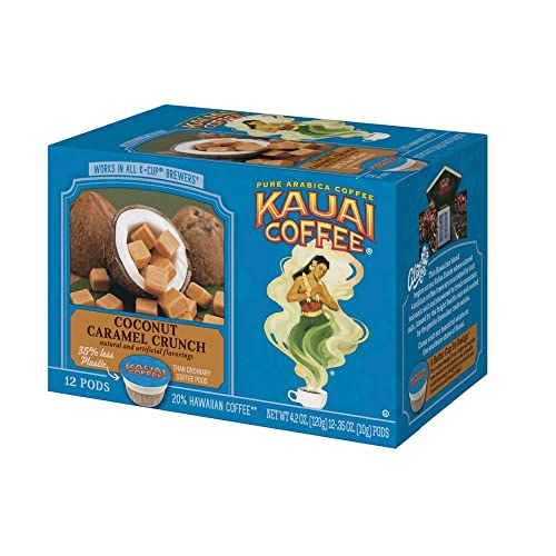 Kauai Coffee Coconut Caramel Crunch Medium Roast- Compatible with Keurig Pods K-Cup Brewers (1 Pack of 12 Single-Serve Cups)