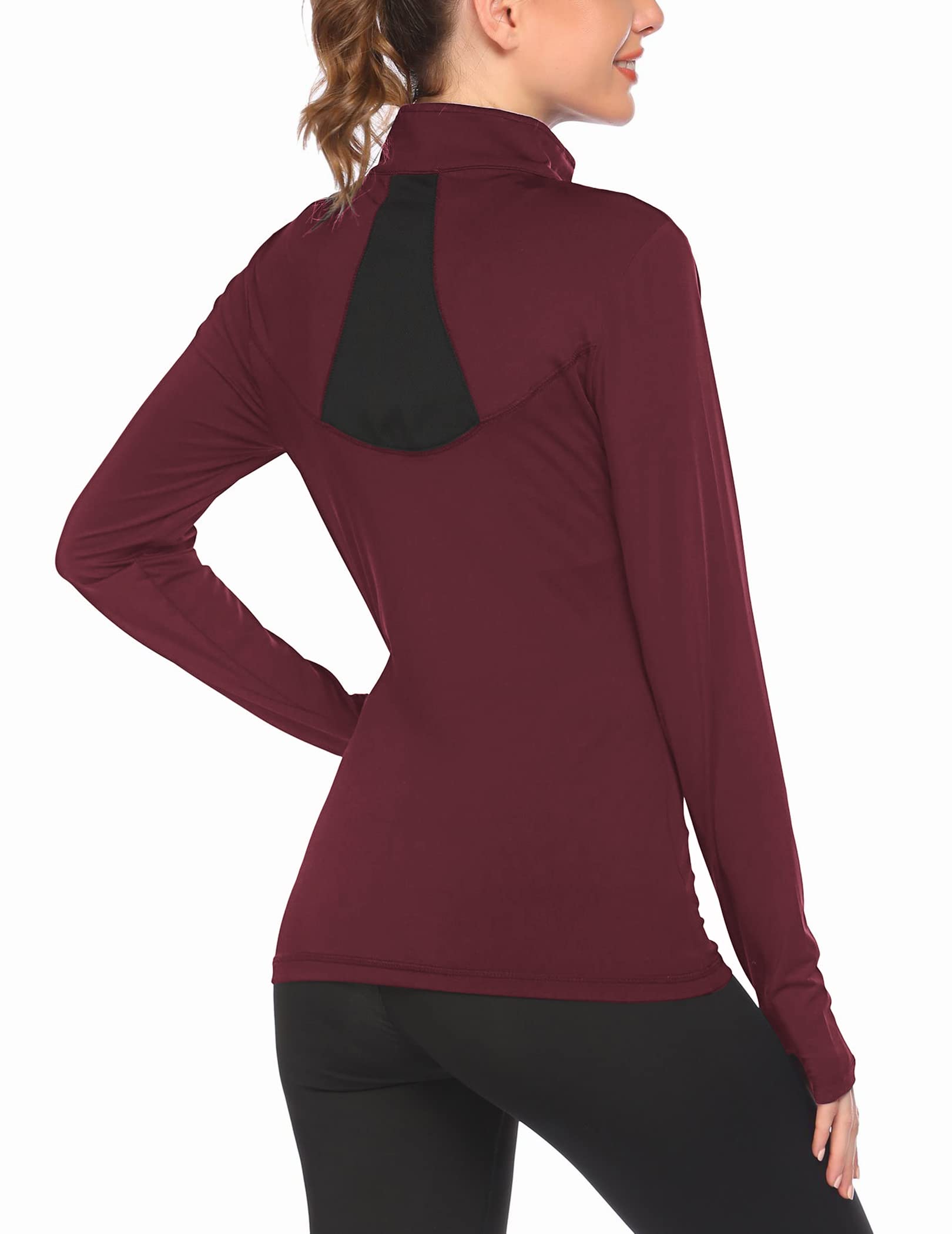 Half Zip Pullover Women Lightweight Quarter Zip Long Sleeve Workout Shirts 1/4 Zip Athletic Fit Active Top (Black,Small)