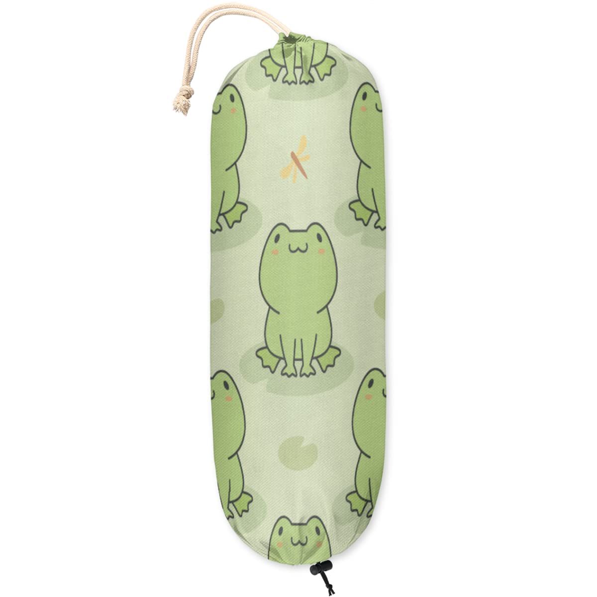 Kawaii Frog Plastic Bag Holder Wall Mount Grocery Bag Holder Reusable Trash Bag Organizer Washable Large Grocery Bag Storage Dispenser for Kitchen Pantry
