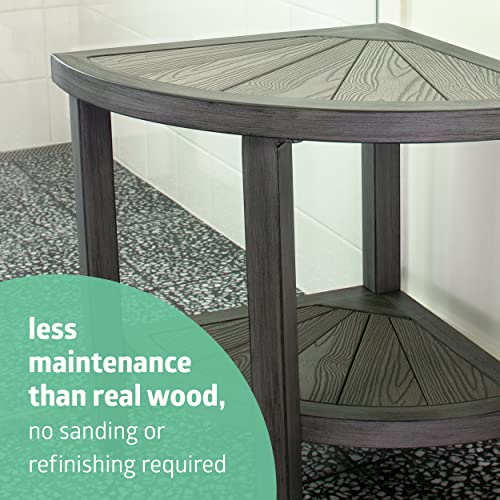Medline Faux Teak Bathroom Corner Bench, Aluminum Shower Bench with Teak-Like Appearance,Brown