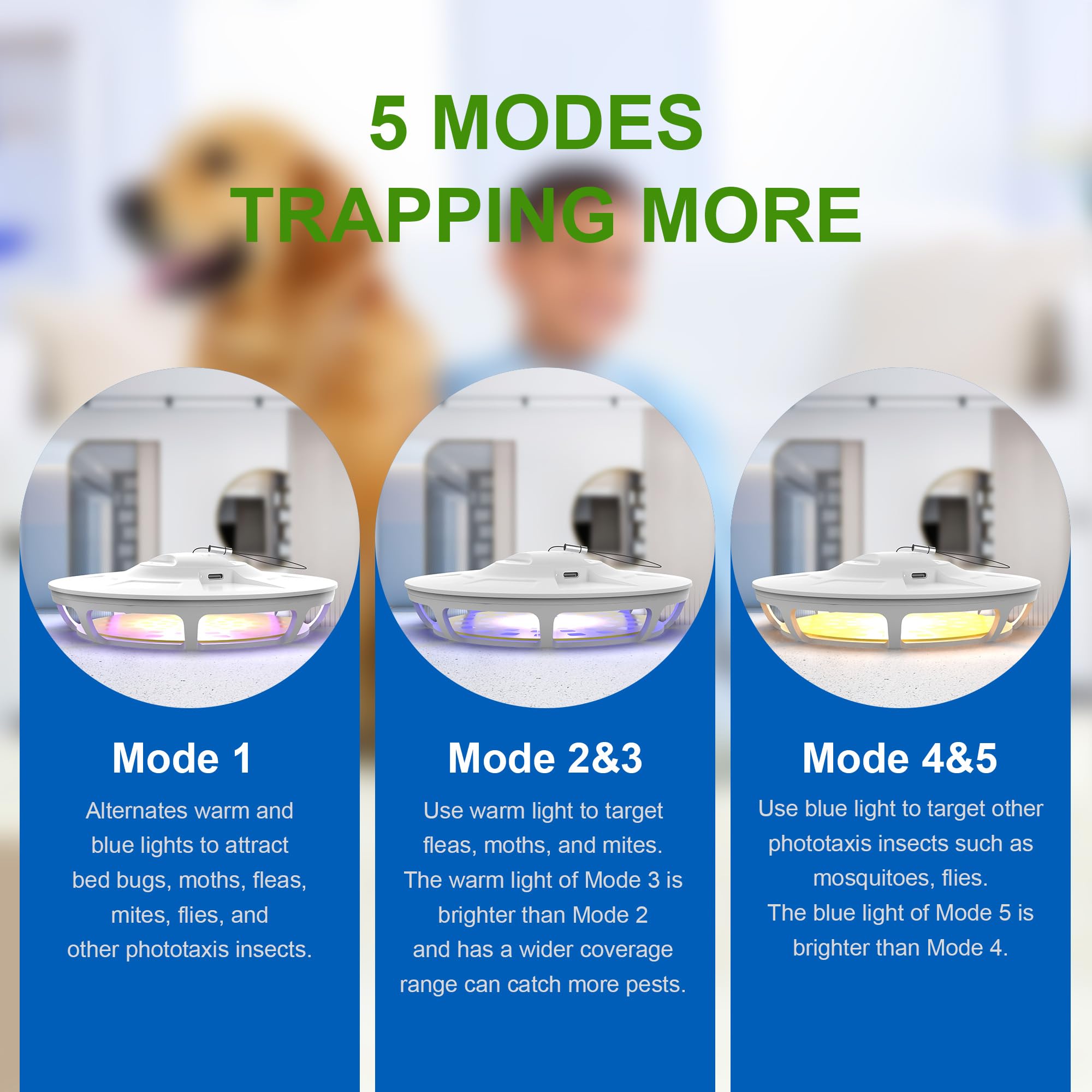 Kiwinurse Flea Traps for Inside Your Home - Indoor Flying Traps and Killer with 5 Flea Trap Refills and 9 Flea Trap LED Lights,1 Device + 5 Refills