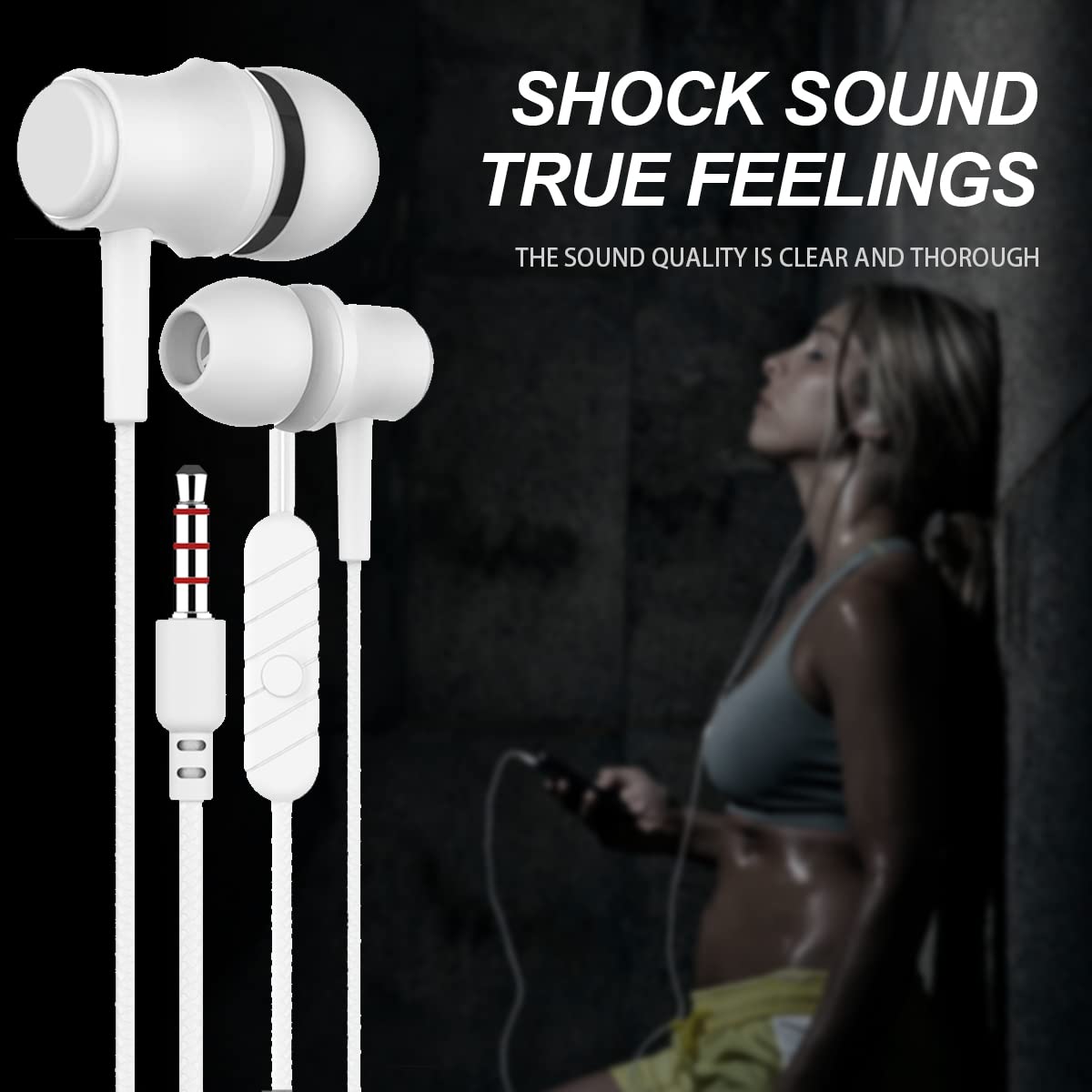 LASPUC 3.5mm in-Ear Earbud Headphones with Built-in Microphone Wired Stereo for Laptop Smartphones(1xRed+1xBlue)