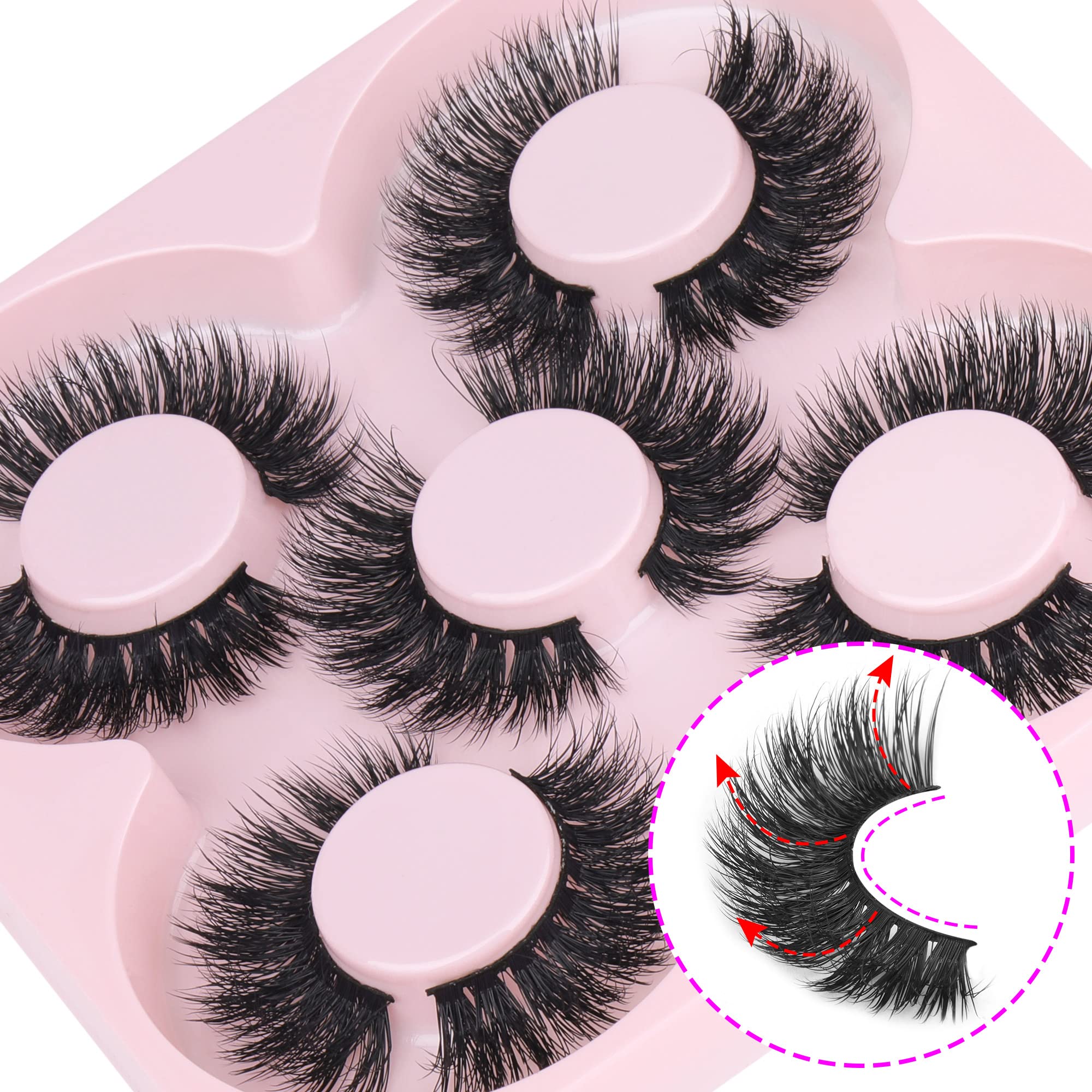 Mink Lashes Natural Fake Eyelashes Fox Eye Lashes That Look Like Extensions D Curl Flat Wispy Fluffy Cat Eye False Eyelashes Pack by EYDEVRO, 17mm