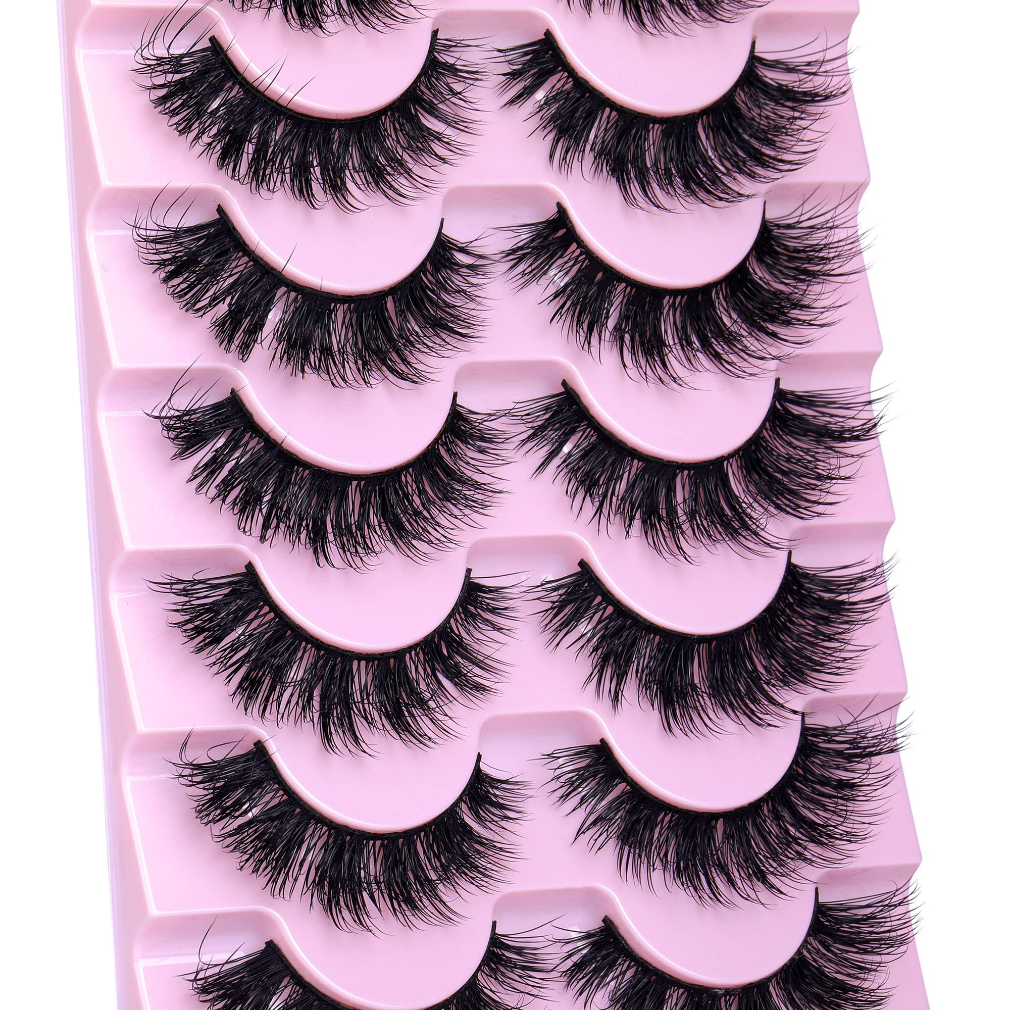 Mink Lashes Natural Look Wispy False Eyelashes Fluffy Flat Lashes Extensions Strip Curly Fake Eyelashes Handmade Cat Eye Lashes 7 Pairs Multipack By GVEFETIEE Black