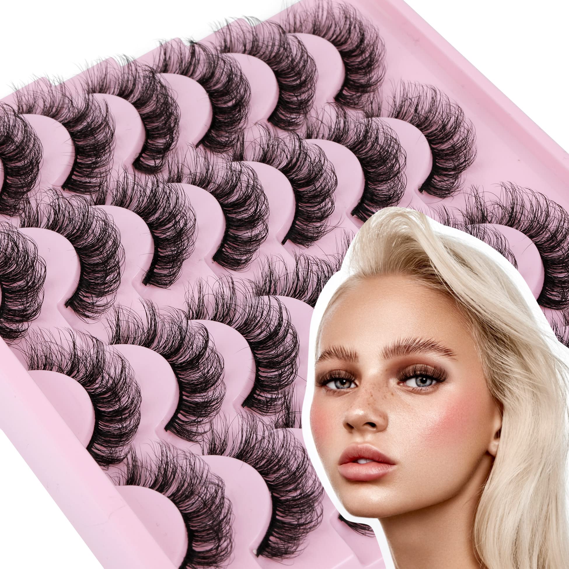 Mink Lashes Natural Look Fluffy False Eyelashes 17mm Wispy Eye Lashes D Curl Fake Eyelashes Pack by EYDEVRO (14 Pairs)