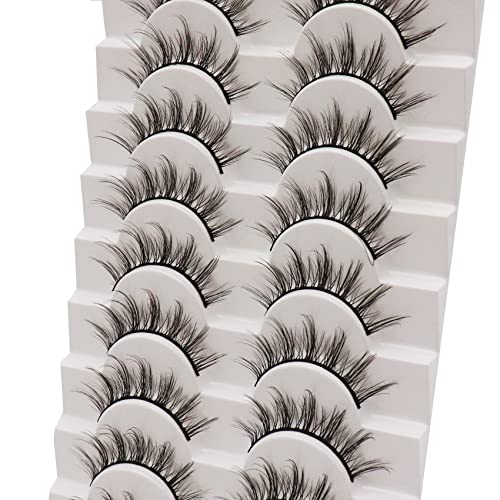 Manga Lashes, False Eyelashes 10 Pairs Natural Anime Lashes with Clear Band Wispy Soft Cosplay Lashes Look Like Lash Clusters Individual Lashes (MM Eyes)